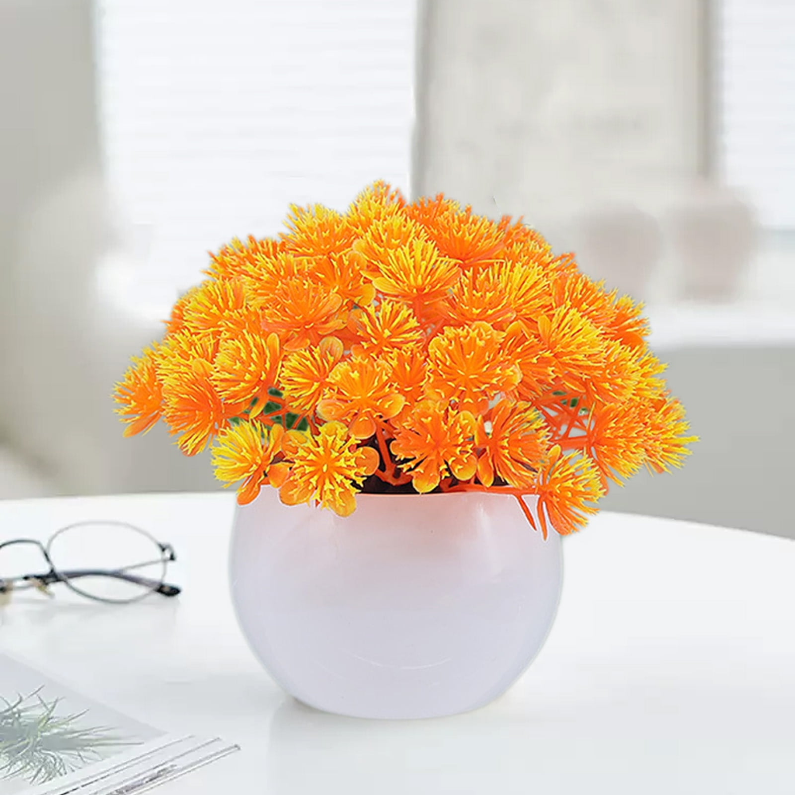 12" Artificial Potted Flowers Plastic Bonsai Ball Home Decor - Yellow ...