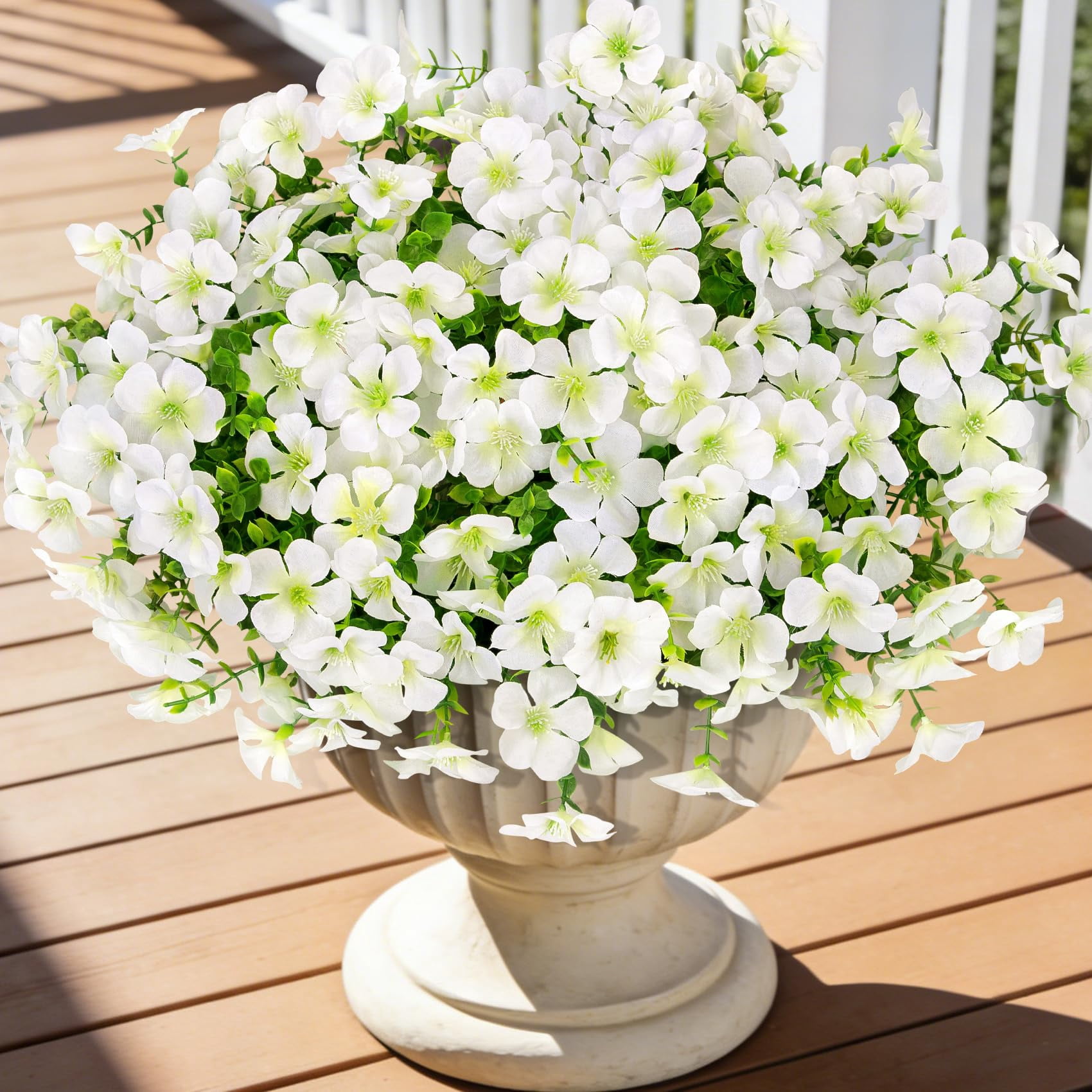 12 Artificial White Geranium Flowers with Eucalyptus, Outdoor Indoor ...