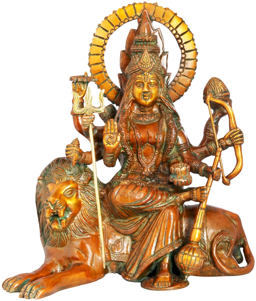 12" Eight-Armed Durga Ashtabhuja Brass Statue | Leonine Beauty | Hindu ...