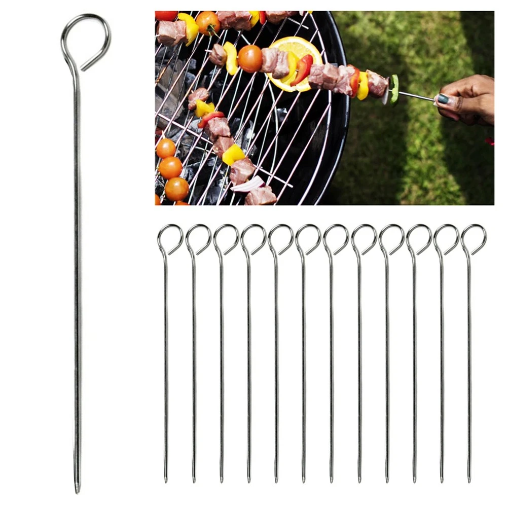 12 Barbecue Skewers Stainless Steel Metal Bbq Cooking Roasting Food ...