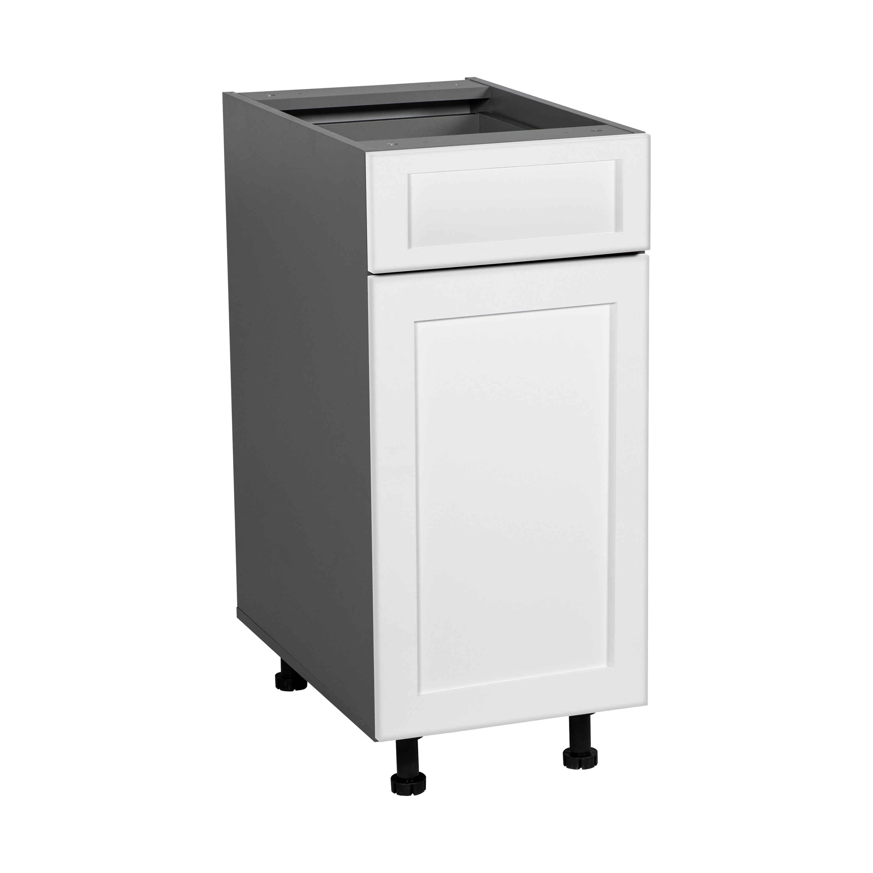 12" Base Cabinet Single Door Single Drawer with Shaker White Matte door ...