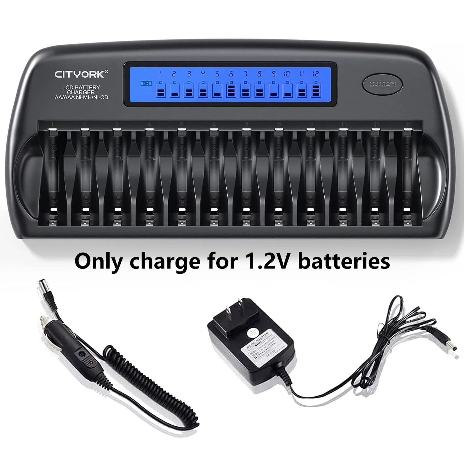 12 Bay Universal Rechargeable Battery Charger for AA AAA Ni-MH/Ni-CD ...