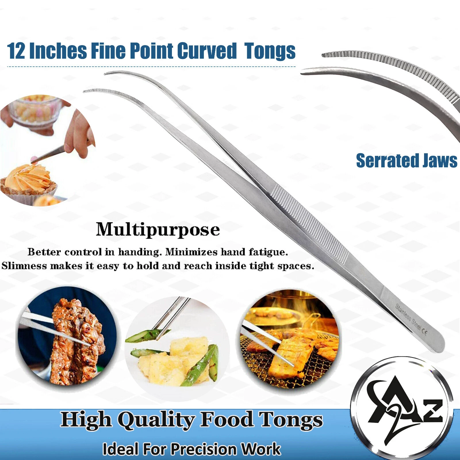 12"Bbq Grill Curved Tweezer Long Food Tong Kitchen Chef Plating Tool ...