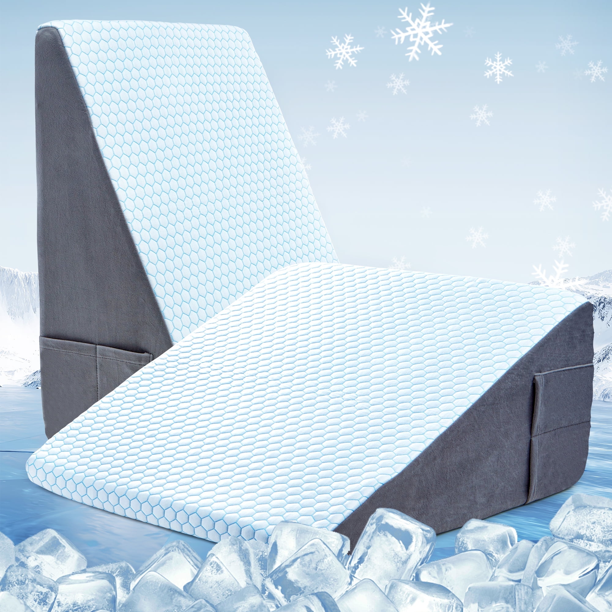 12" Bed Wedge Pillow, Cooling Gel Memory Foam for Nighttime Acid Reflux ...