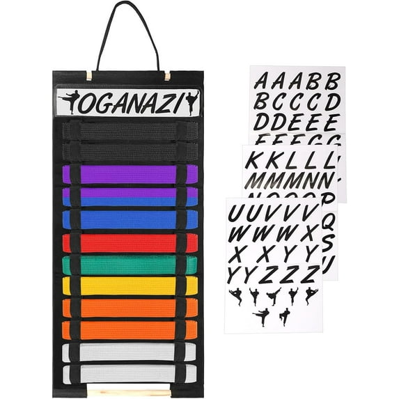 12 Belts Karate Belt Display Rack with Personalized Stickers, Taekwondo ...