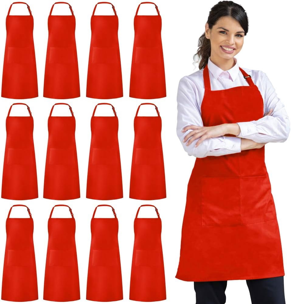 12 Bib Apron, Unisex Aprons Adjustable Resistant with 2 Pockets Cooking ...