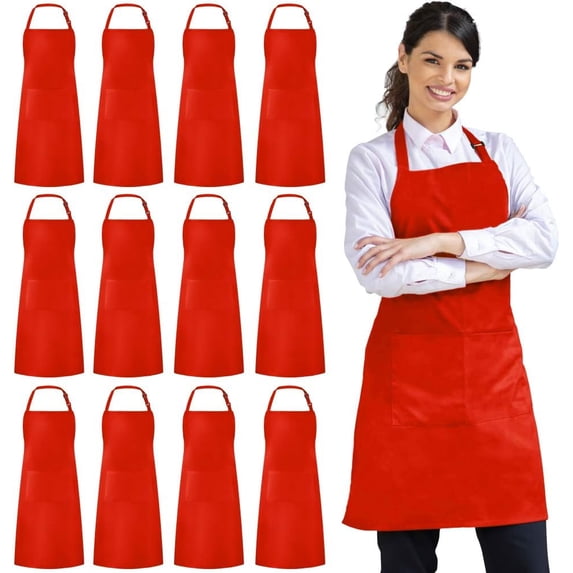 12 Bib Apron, Unisex Aprons Adjustable Resistant with 2 Pockets Cooking ...