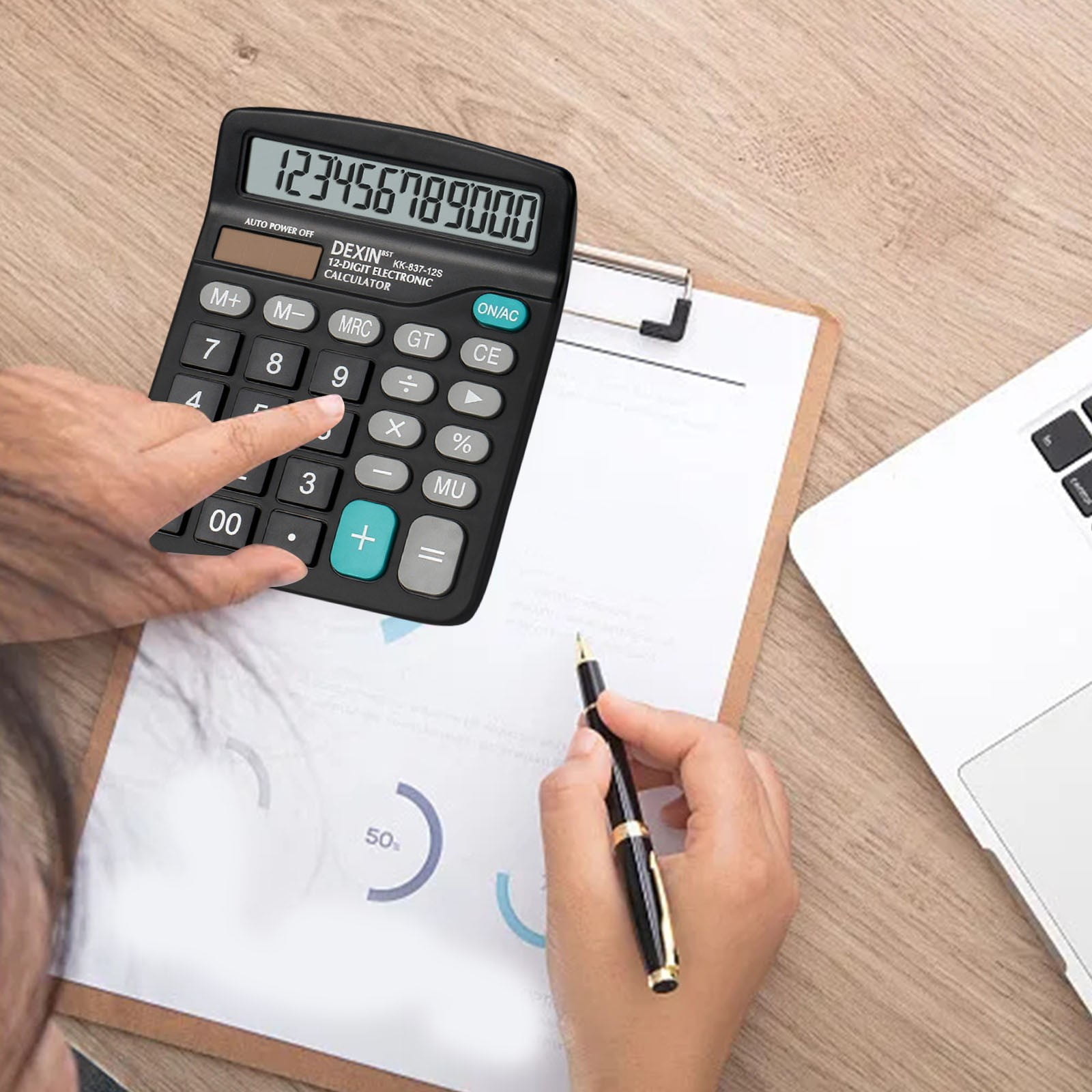 12 Bit Student Desktop Calculators, Large Screen Dual Power Battery and ...