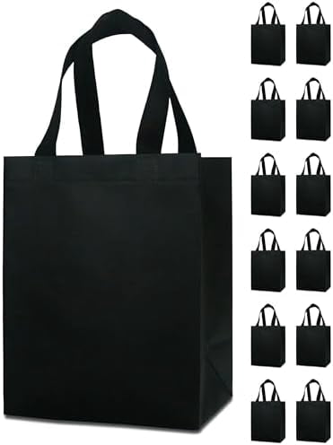 12 Black Gift Bags - Sturdy, Reusable, Medium 8x5x10 with Handles, Non ...