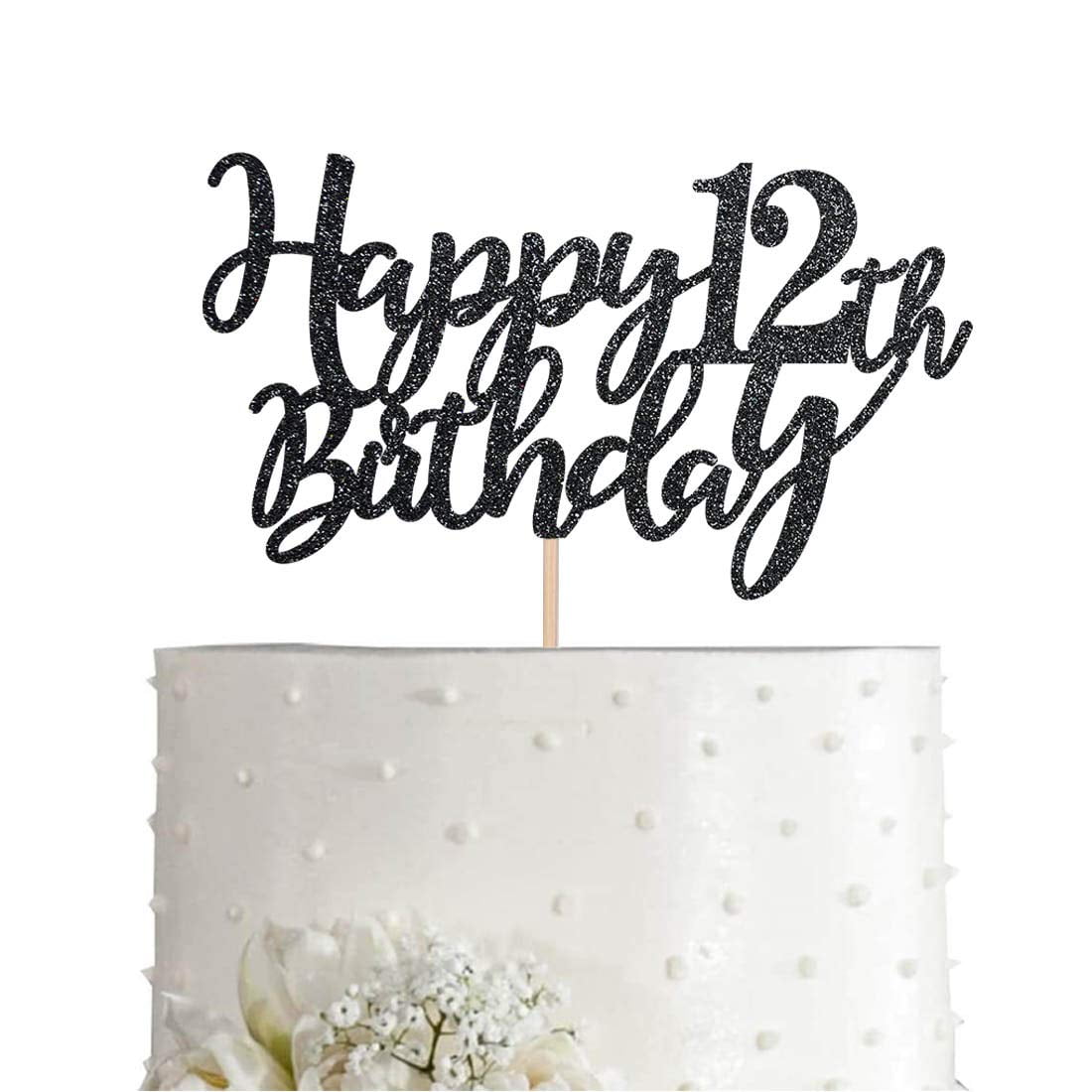 12 Black Glitter Happy 12th Birthday Cake H2FSDTopper, Birthday Party ...