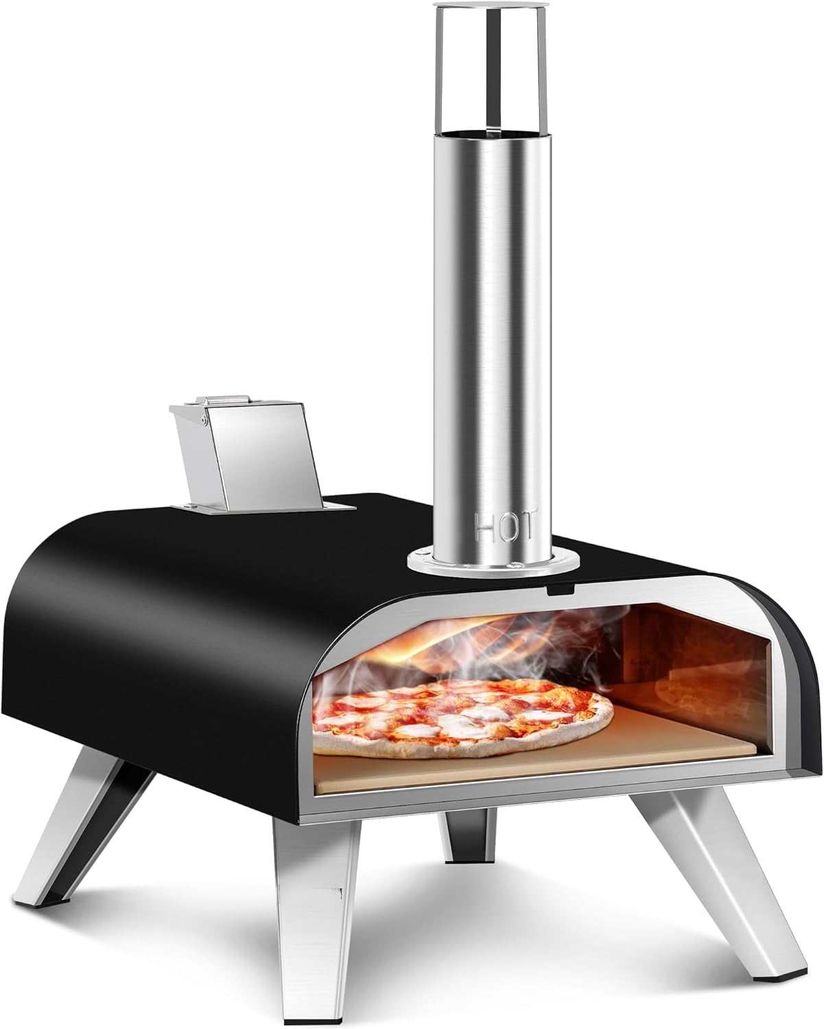 12" Black Pizza Ovens Wood Pellet Fired Pizza Maker, Stone-Baked Pizzas ...