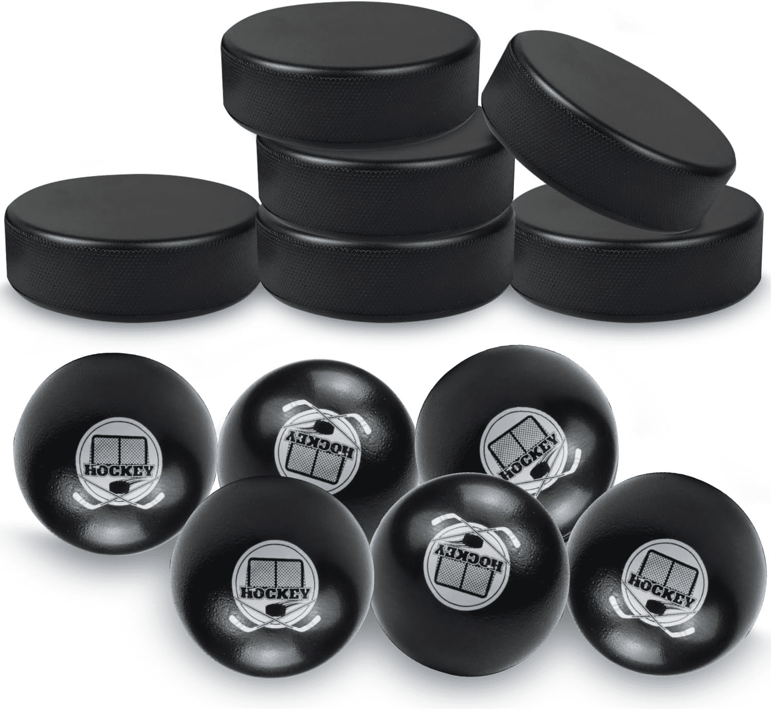 12 Black Soft Foam Hockey Balls, High-Visibility Low-Bounce Stress ...