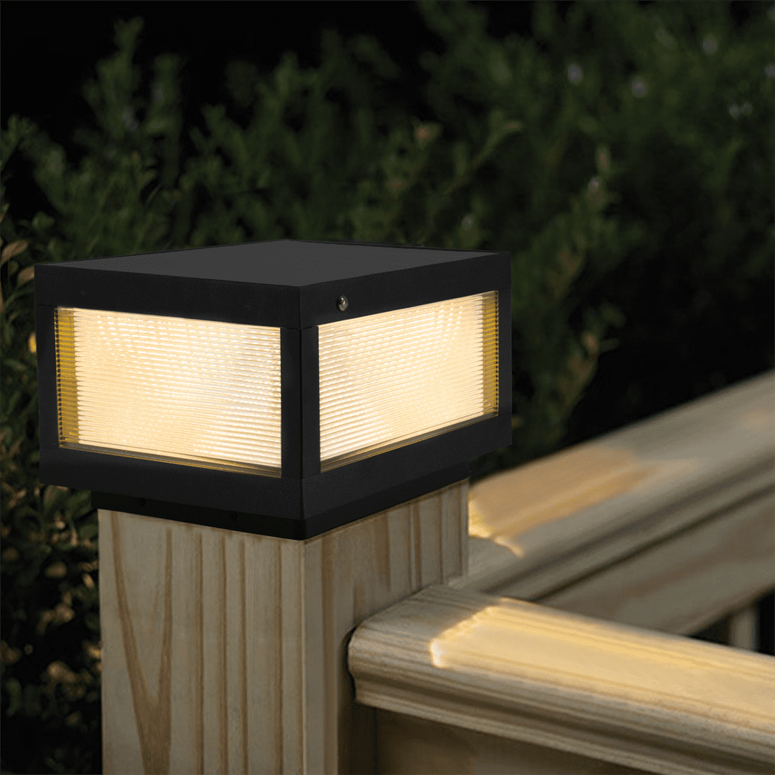 12" Black Solar Powered LED Post Cap Light, Modern Outdoor LED Fence ...