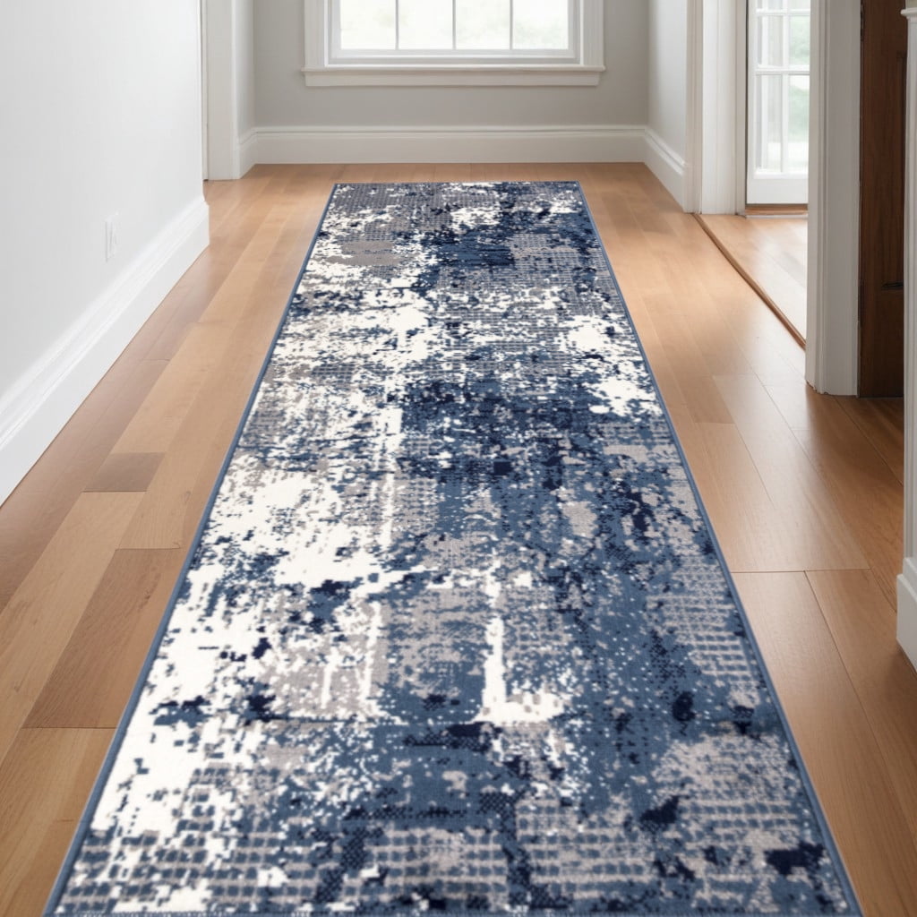 12' Blue Abstract Power Loom Runner Rug - Walmart.com