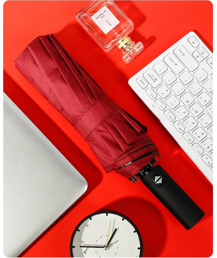 12 Bone Automatic Black Rubber Folding Sunscreen Umbrella Men's ...