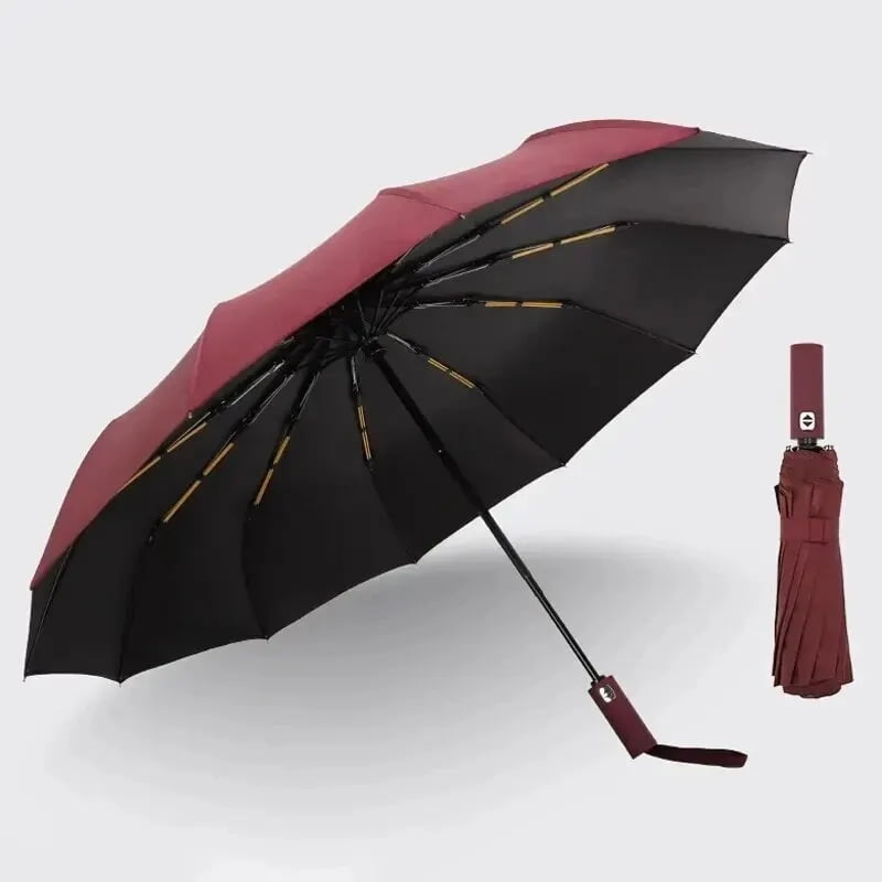 12 Bone Black Glue Fully Automatic Umbrella - Thick Durable Keel Three ...