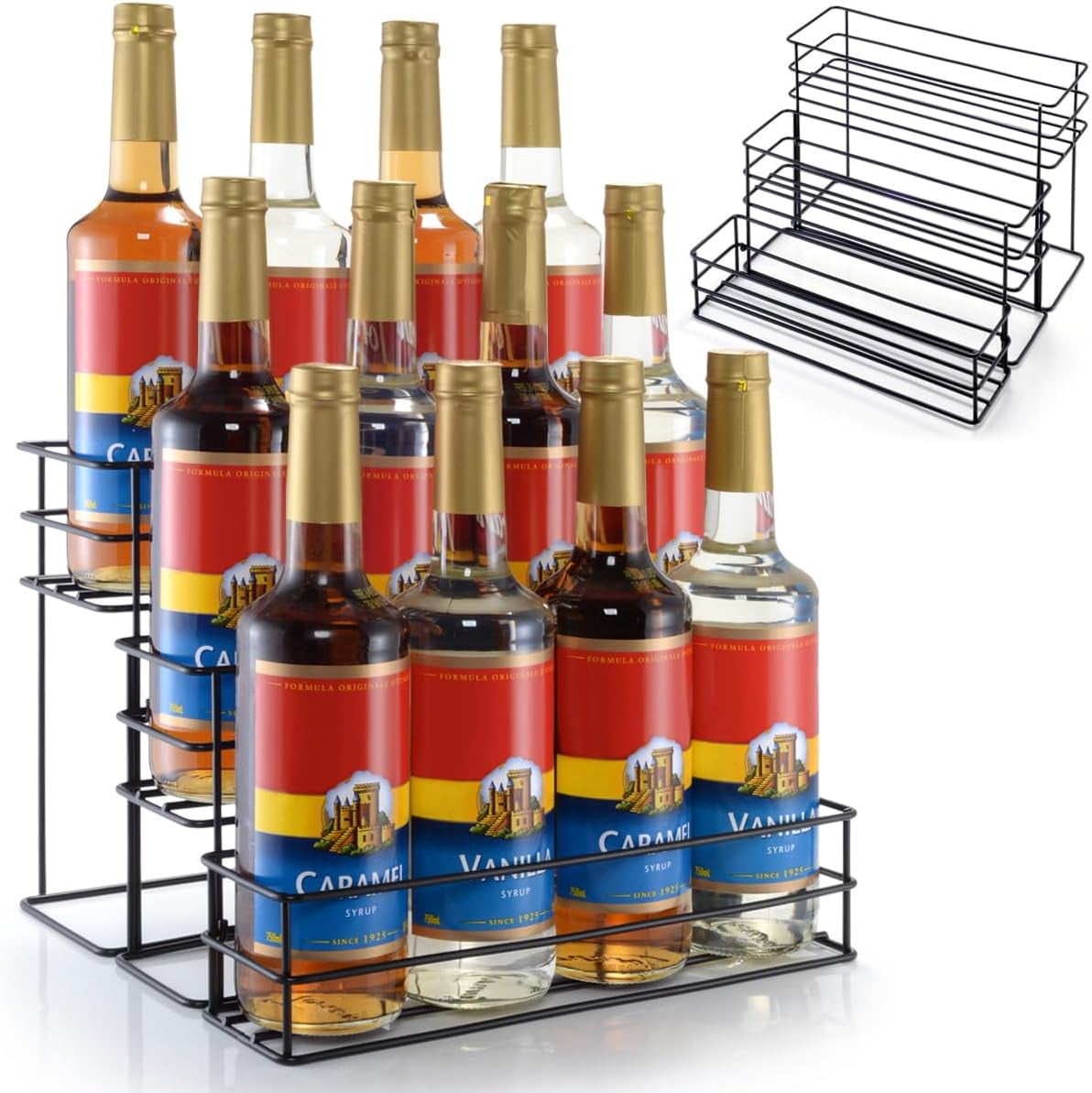12 Bottle Capacity Coffee Syrup Organizer 3 Tier Coffee Syrup Stand ...