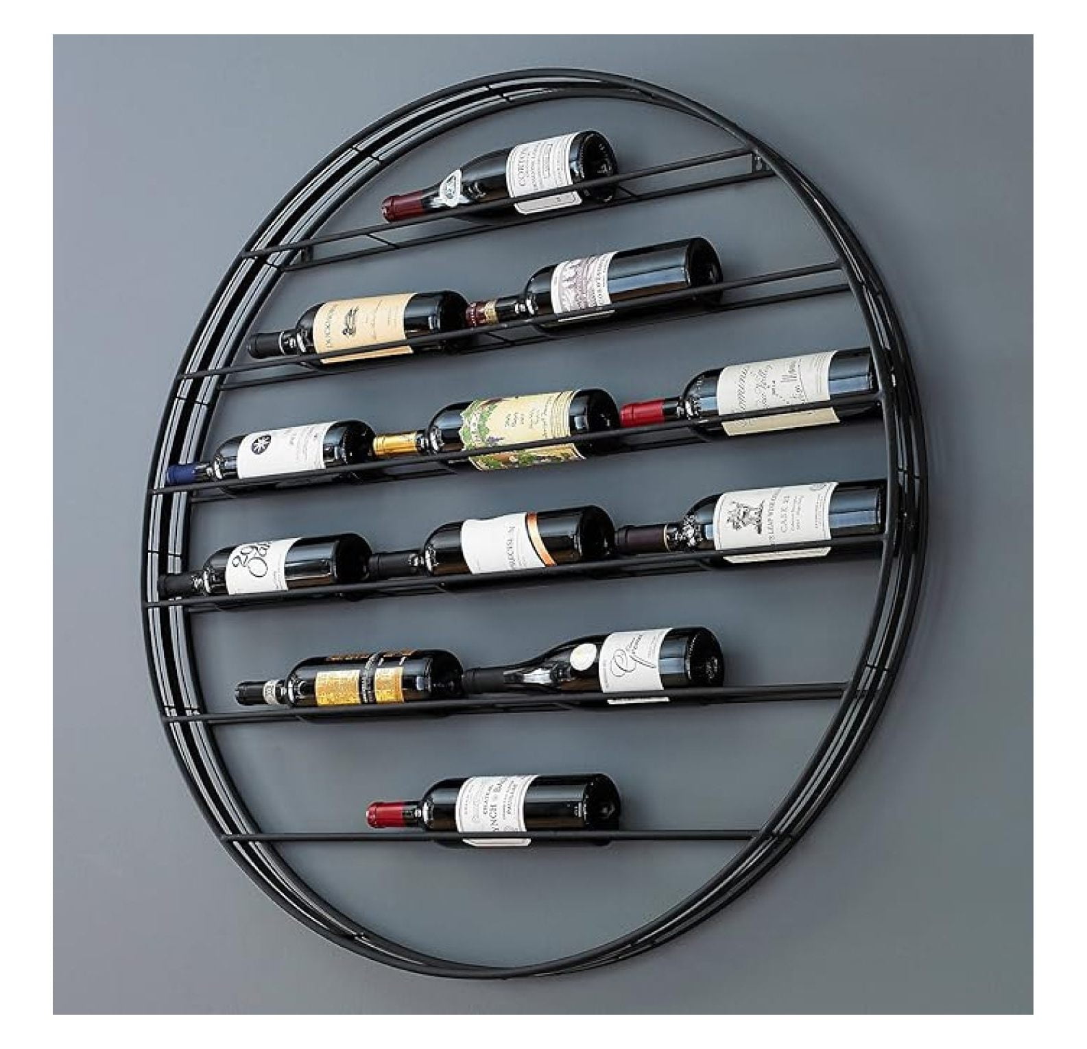 12-Bottle Label View Wine Rack - Wall Mounted Circular Display Shelf ...