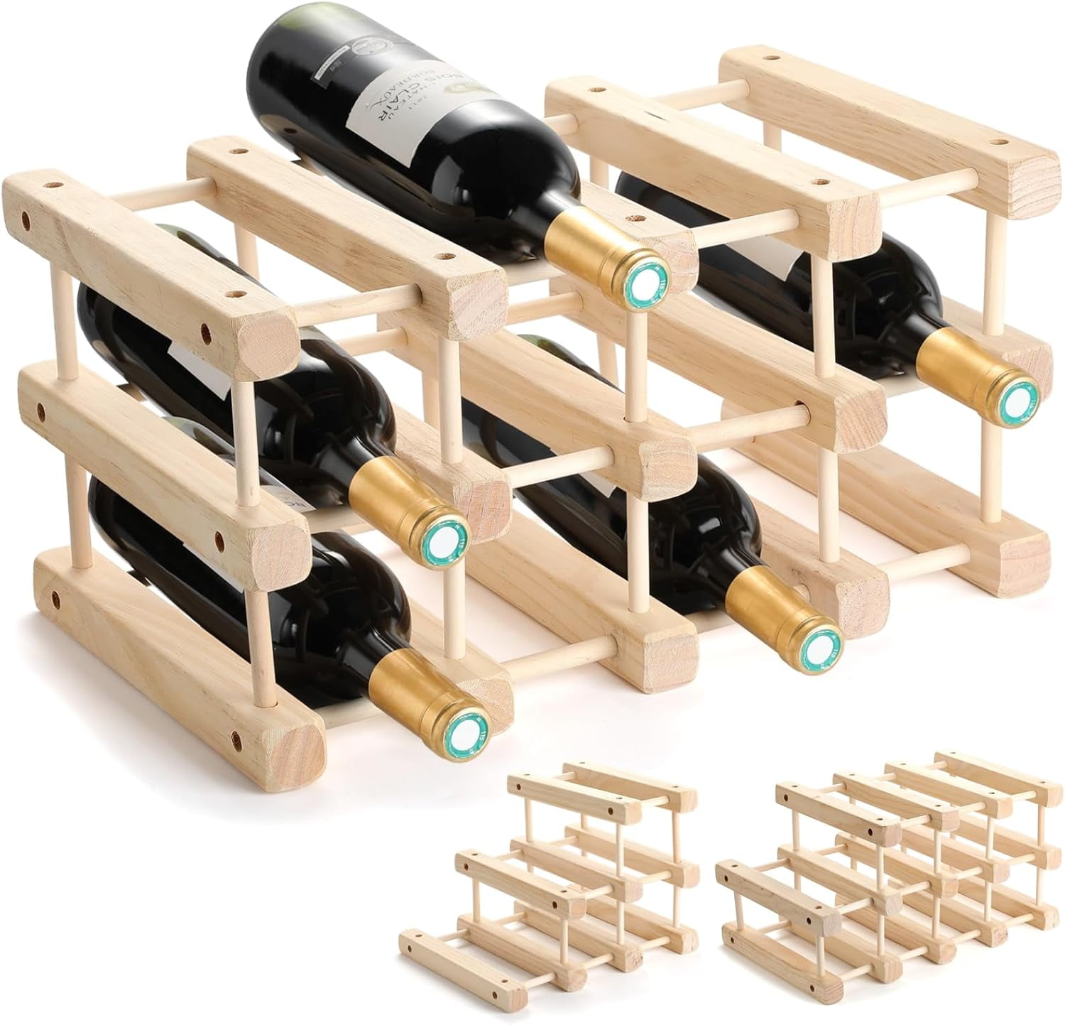 12-Bottle Stackable Wooden Wine Rack, Modular Wine Racks Storage Shelf ...