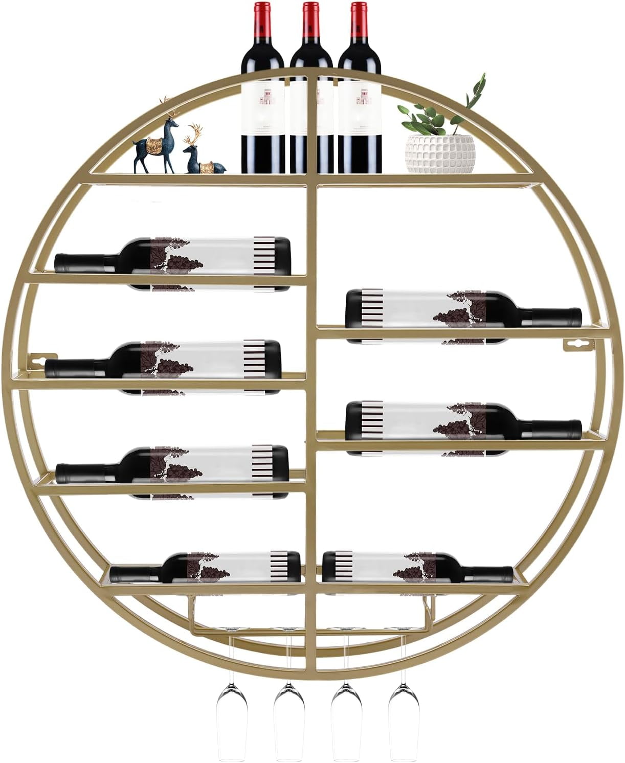 12 Bottle Wall Mounted Round Wine Display Rack, Metal Wine Shelf with ...