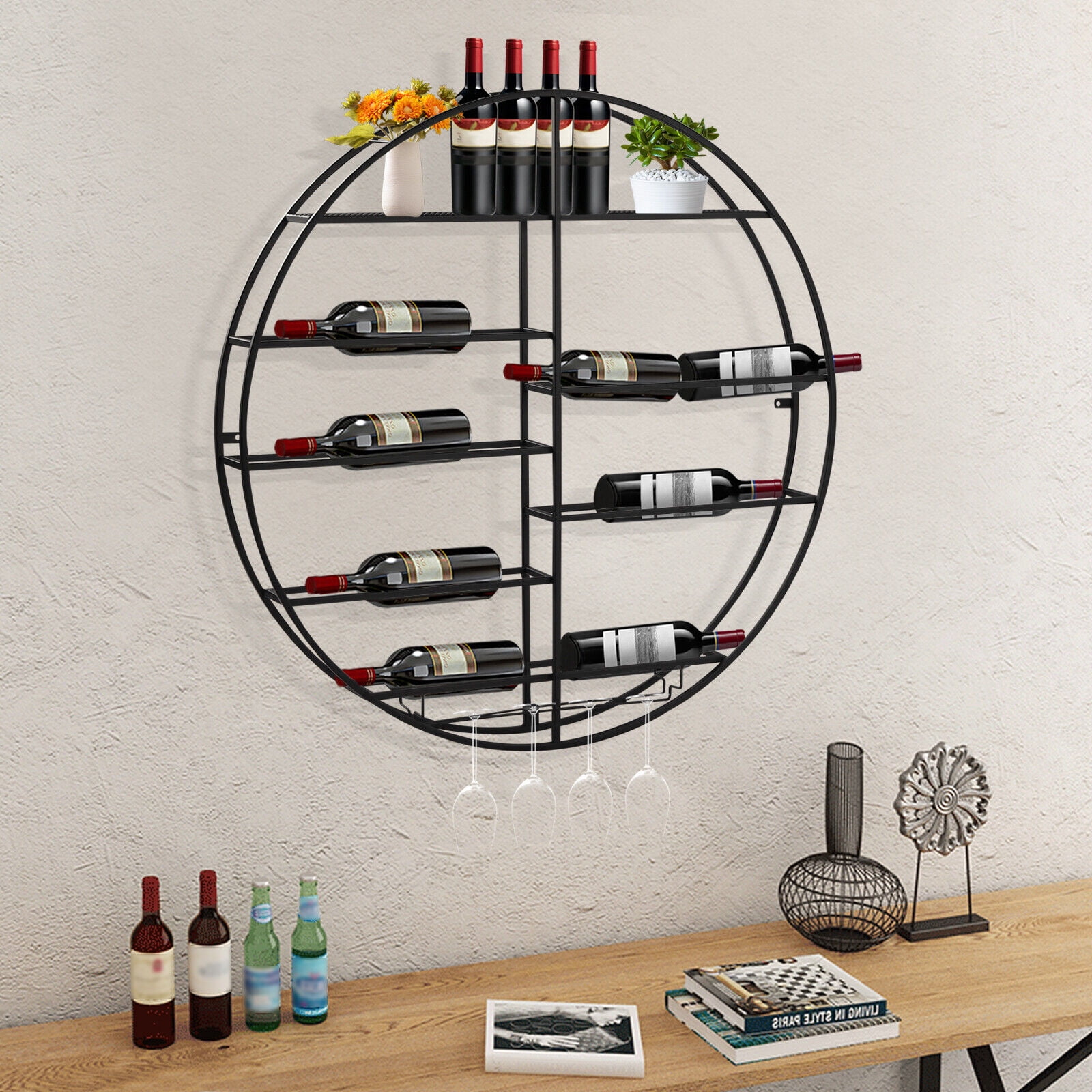 12 Bottle Wall Mounted Wine Bottle Rack Bar Liquor Shelves Shelf ...