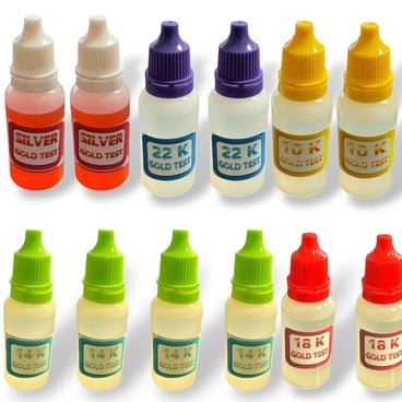 12 Bottles 10K, 14K, 18K, 22K Gold Testing or Silver Testing Acids The ...
