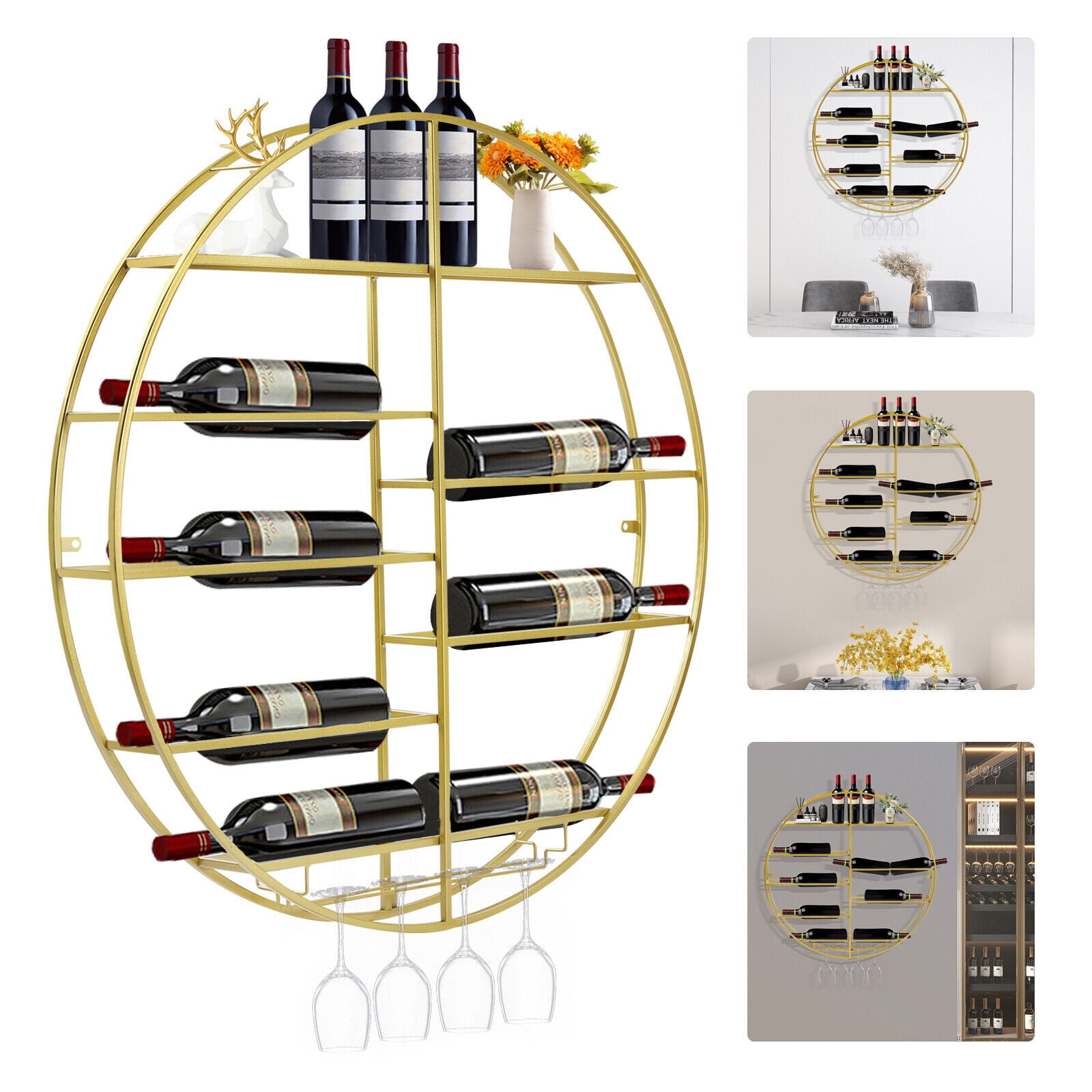 12 Bottles Wall Mounted Wine Bottle Rack Bar Liquor Shelves Shelf ...