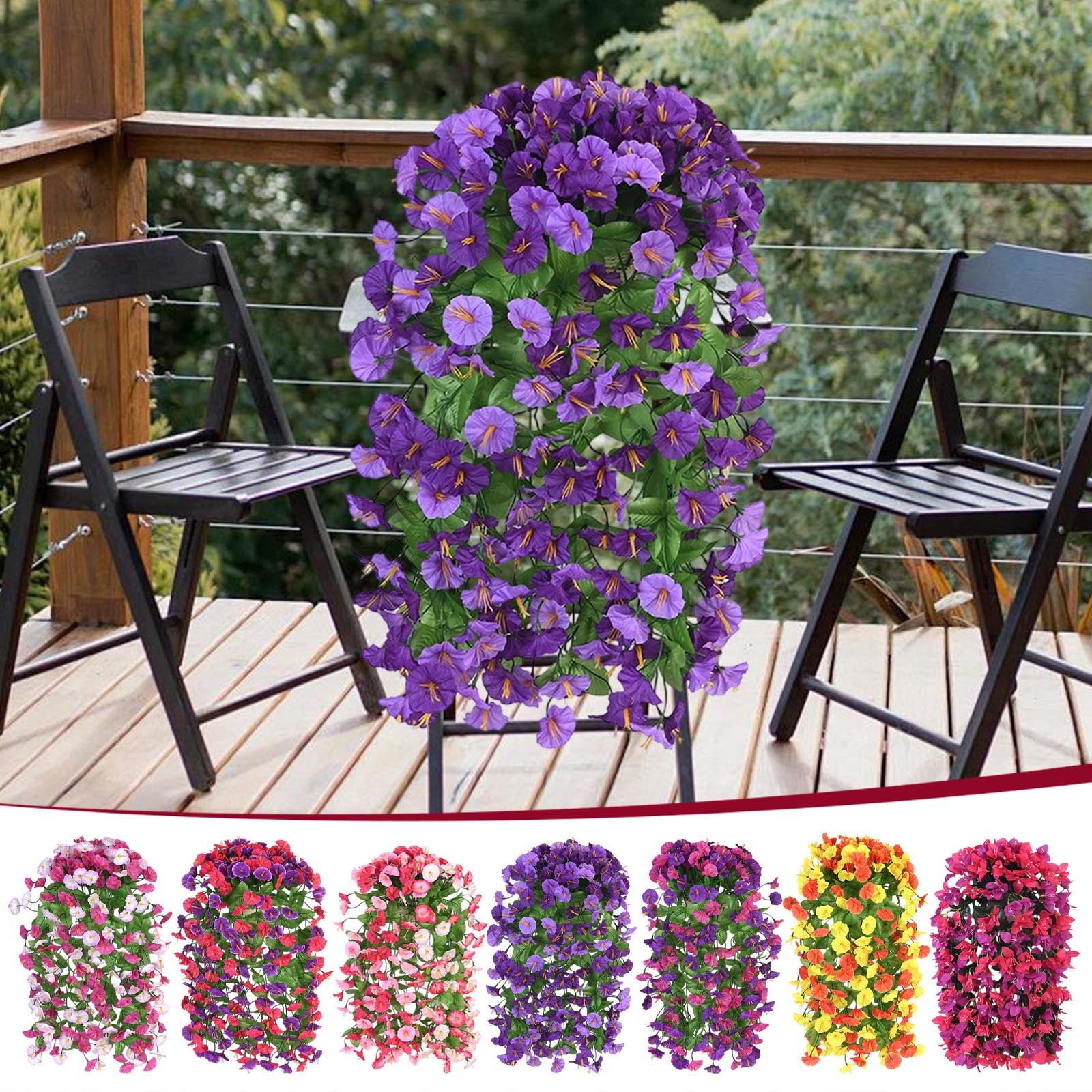 12-Branch 100-Flower Artificial Morning Glory Vine - UV-Resistant ...