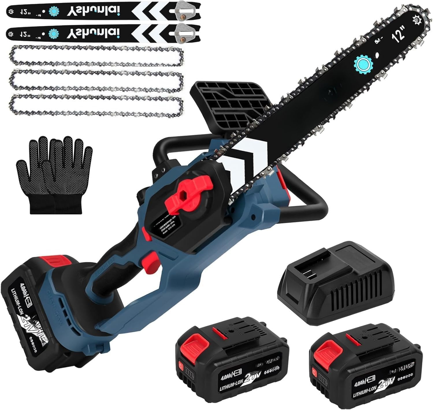 12" Brushless Cordless , Handheld Chain with Oiler, Lock, 2 x 4.0Ah ...