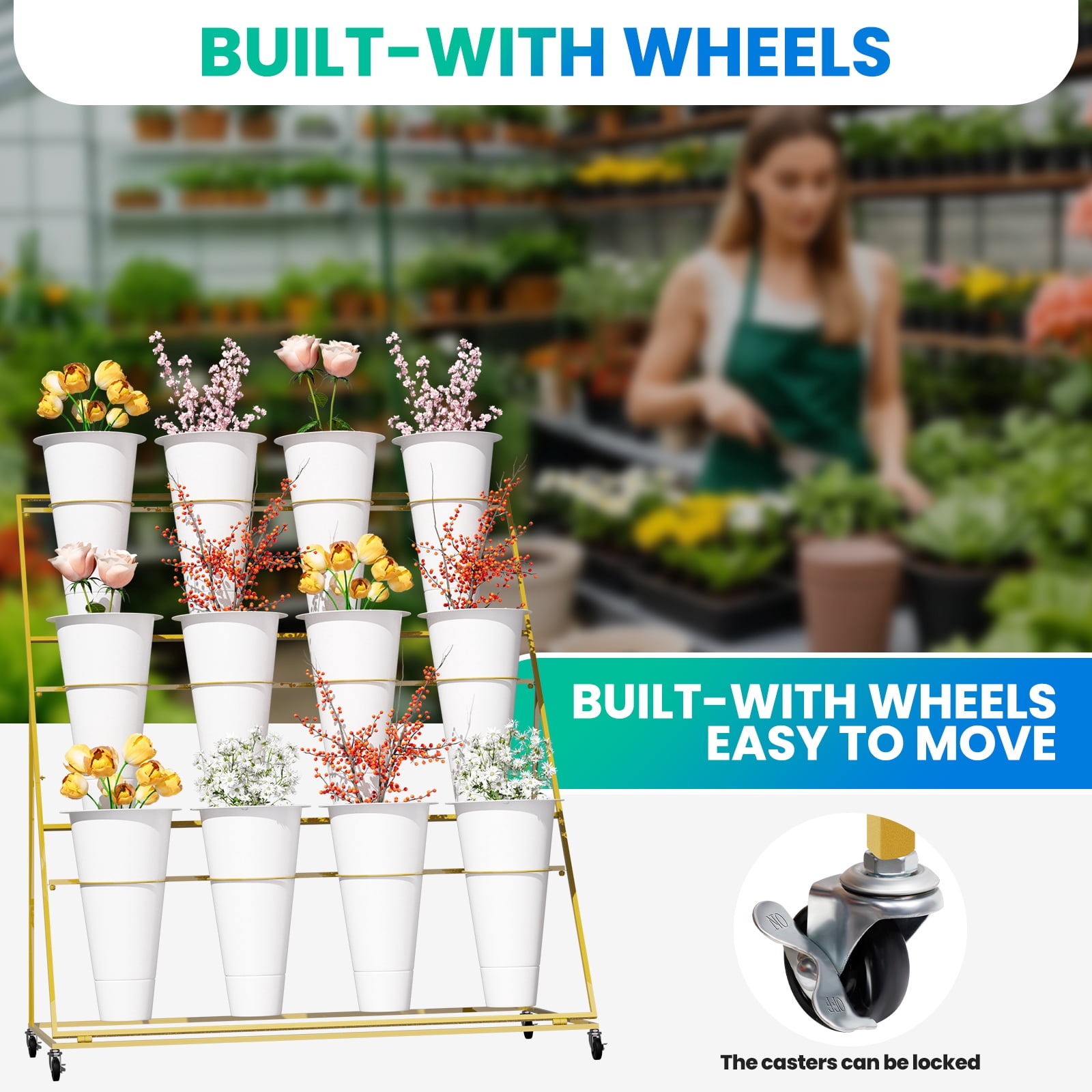12-Bucket 3-Tier Metal Stand, Movable Heavy-Duty, for Garages ...