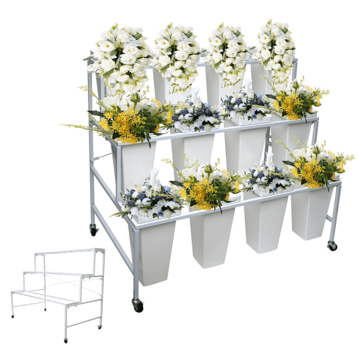 12 Buckets 3 Layers Flower Stand, Metal Movable Display Cart ...