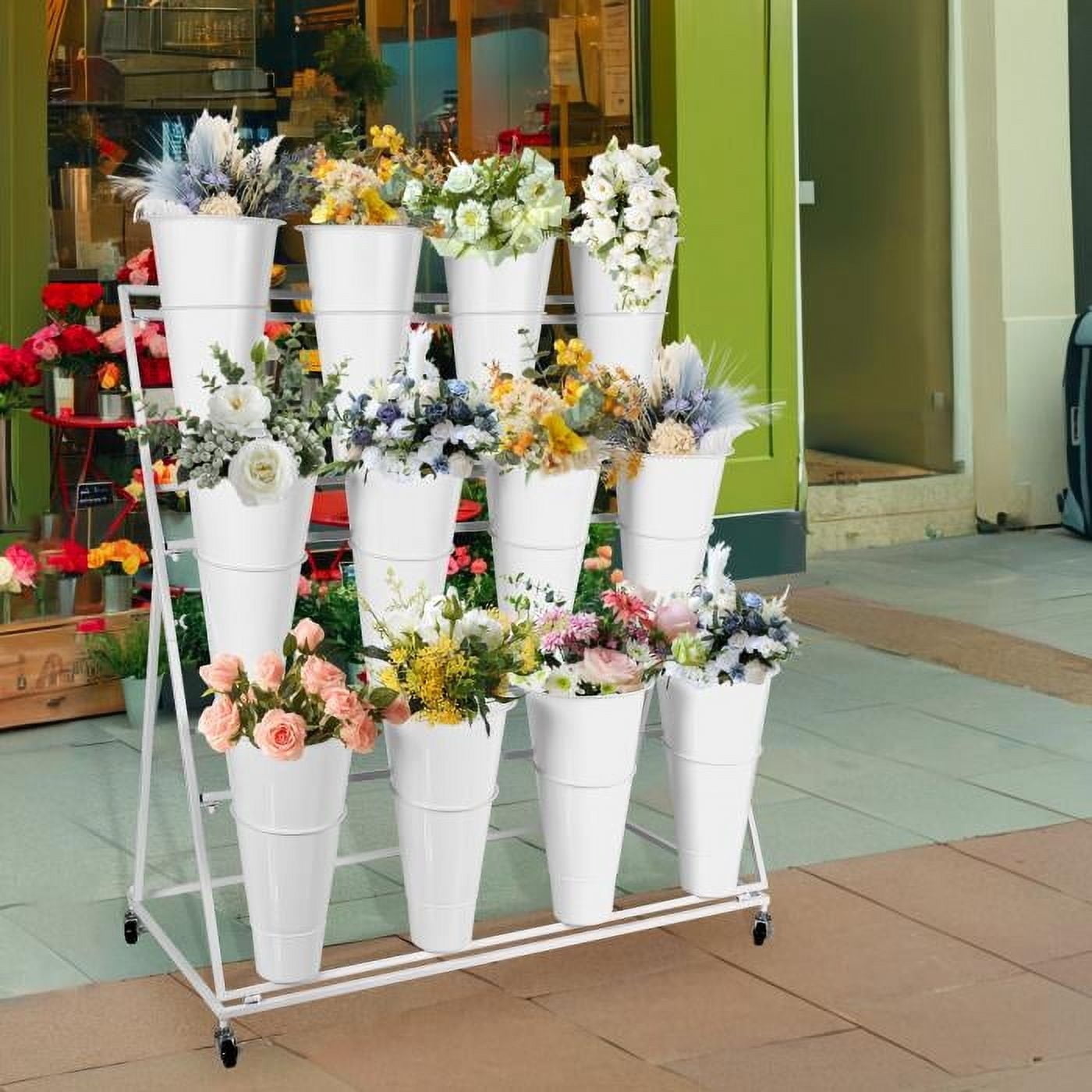 12 Buckets 3Tier Flower Display Stand, Metal Moving Flower Cart Display ...