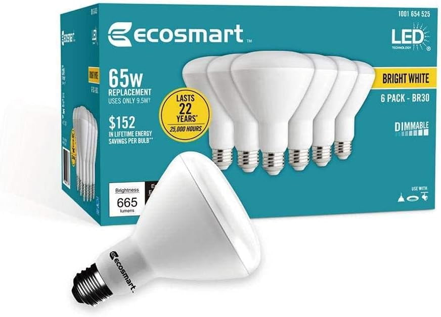 (12-Bulbs) EcoSmart 65-Watt Equivalent BR30 Dimmable LED Light Bulb ...
