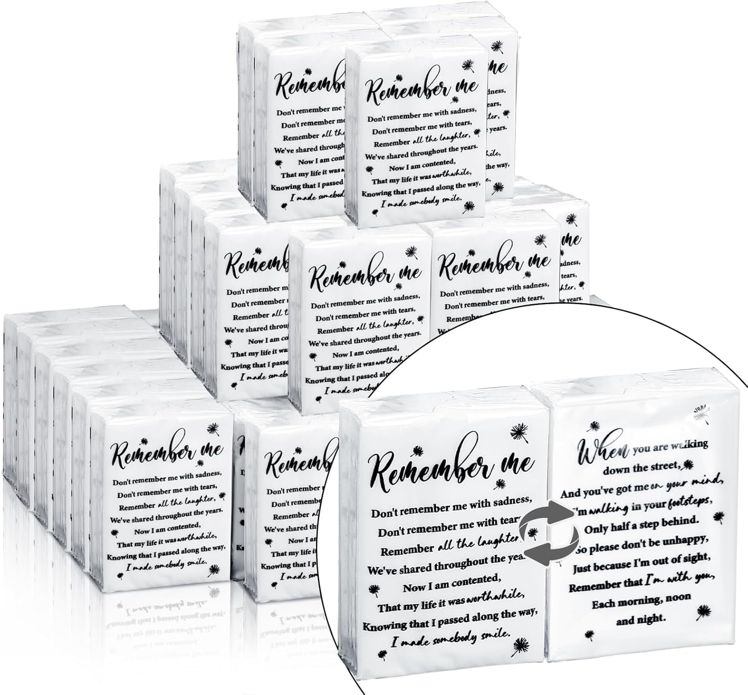 12 Bulk Funeral Tissues Keepsakes Memorial Facial Pocket Tissues Favors ...