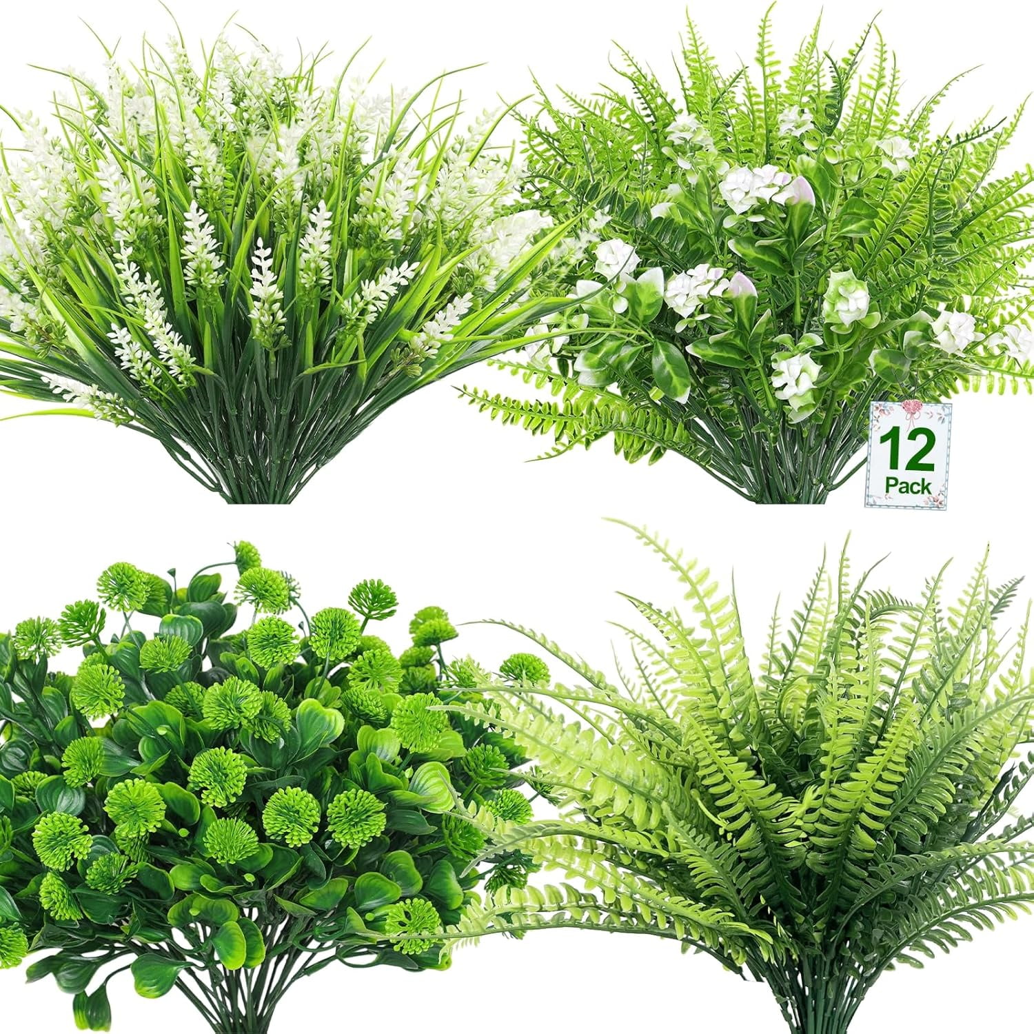 12 Bundles 4 Styles Fake Plants Artificial Plants Outdoor Summer Decor ...