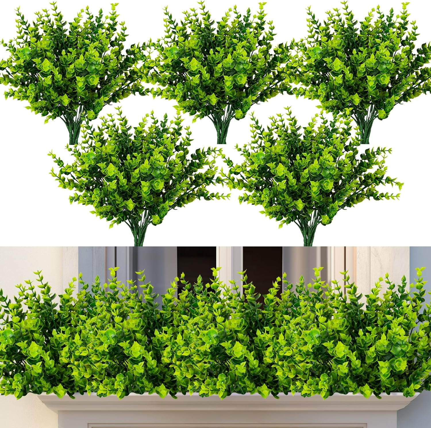 12 Bundles Artificial Boxwood Shrubs UV Resistant Fake Plants Outdoor ...