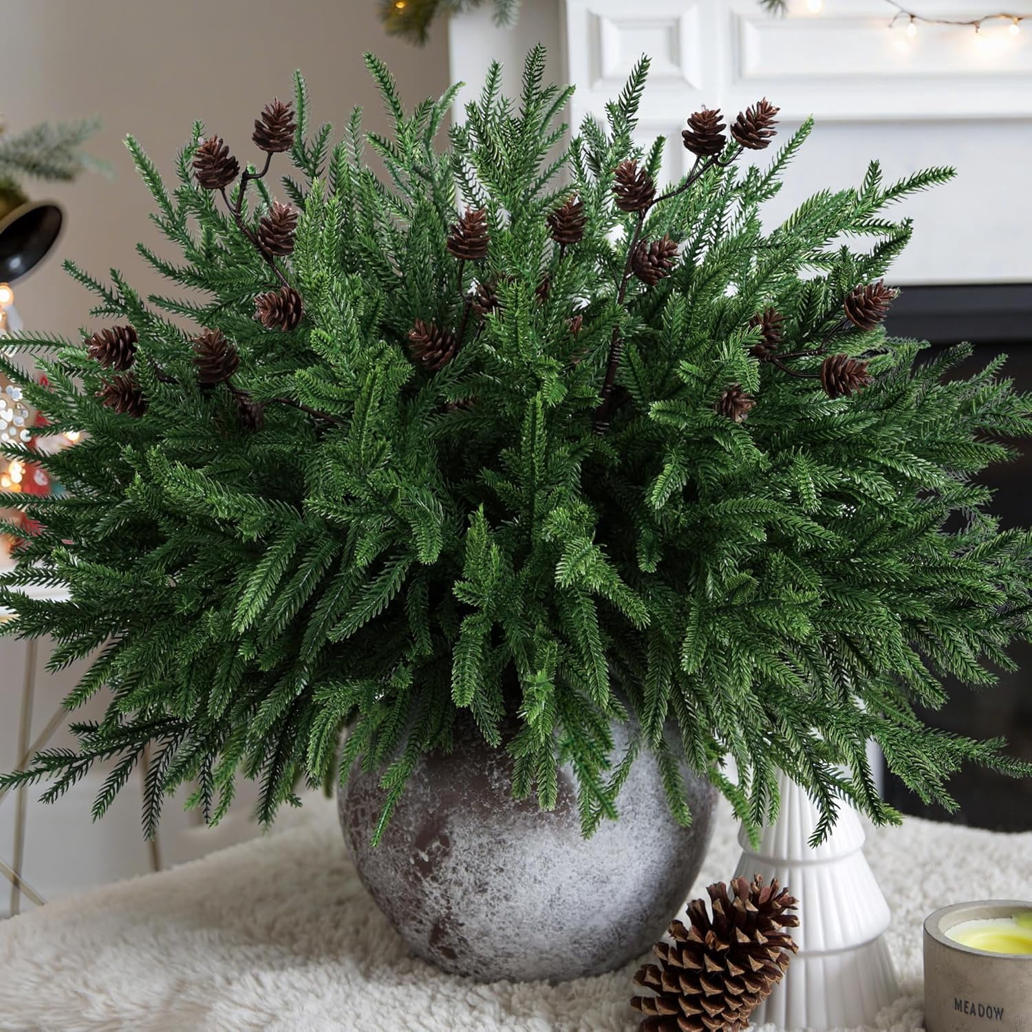 "12 Bundles Artificial Christmas Norfolk Pine Stems Branches for Vases ...