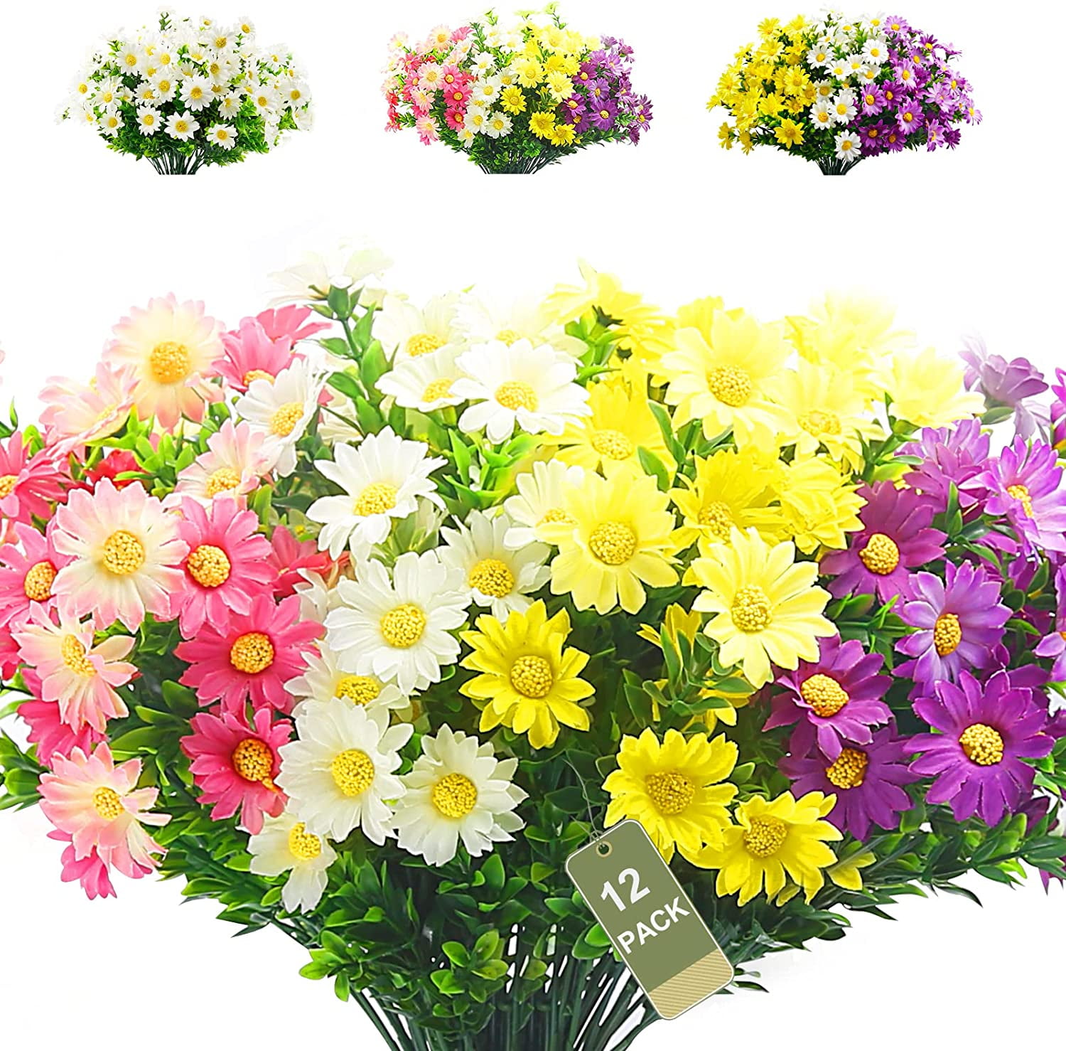 12 Bundles Artificial Daisies Flowers Outdoor Fake Plants White Gerber ...