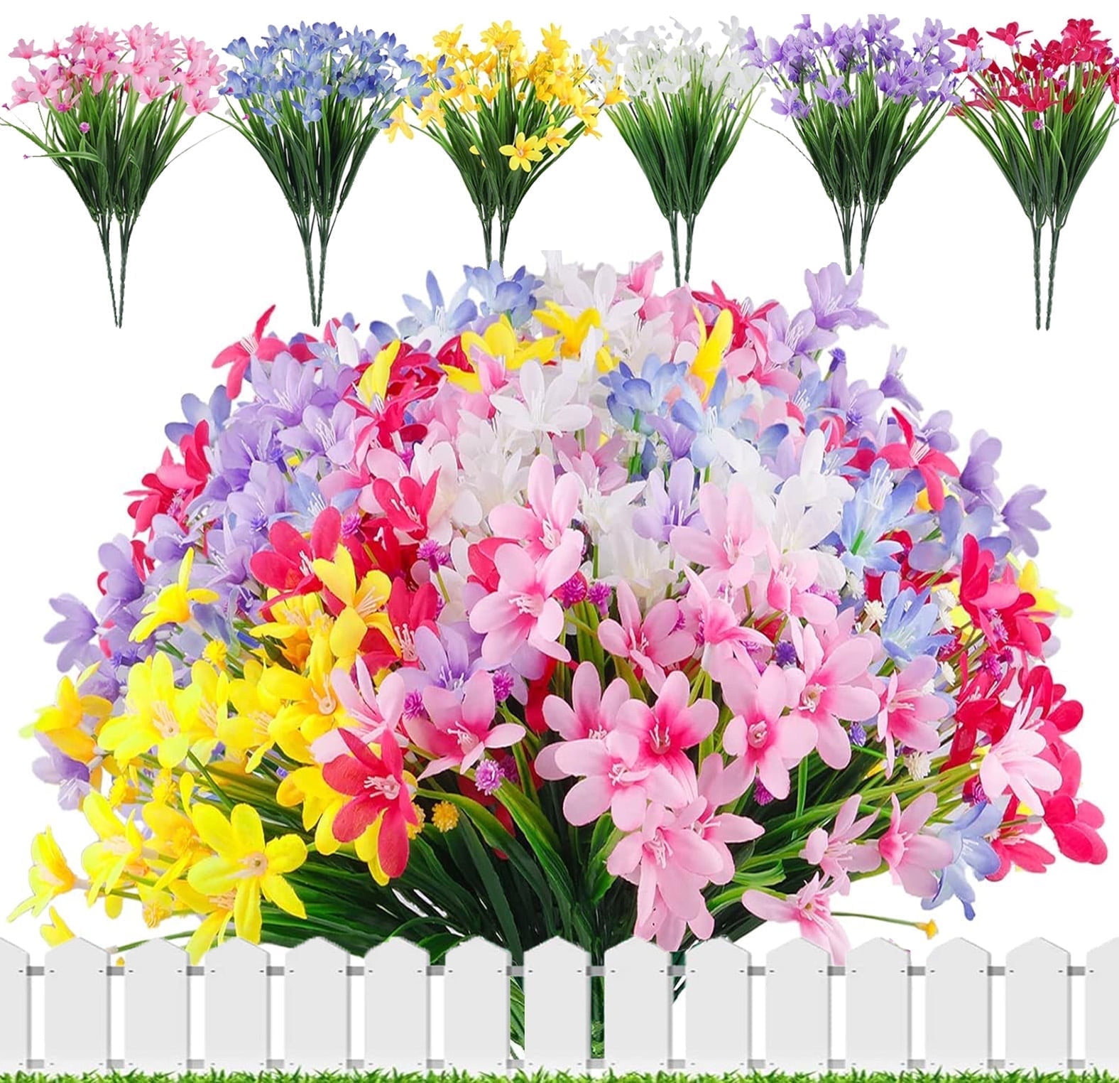 12 Bundles Artificial Fake Daffodils Flowers Outdoor UV Resistant ...
