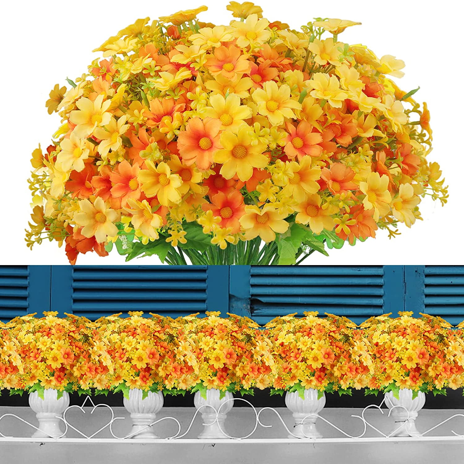 12 Bundles Artificial Fake Flowers for Outdoor Decoration,UV Resistant ...