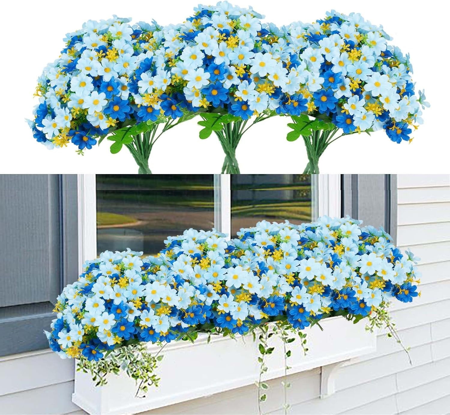 12 Bundles Artificial Fake Flowers for Outdoor Decoration,UV Resistant ...