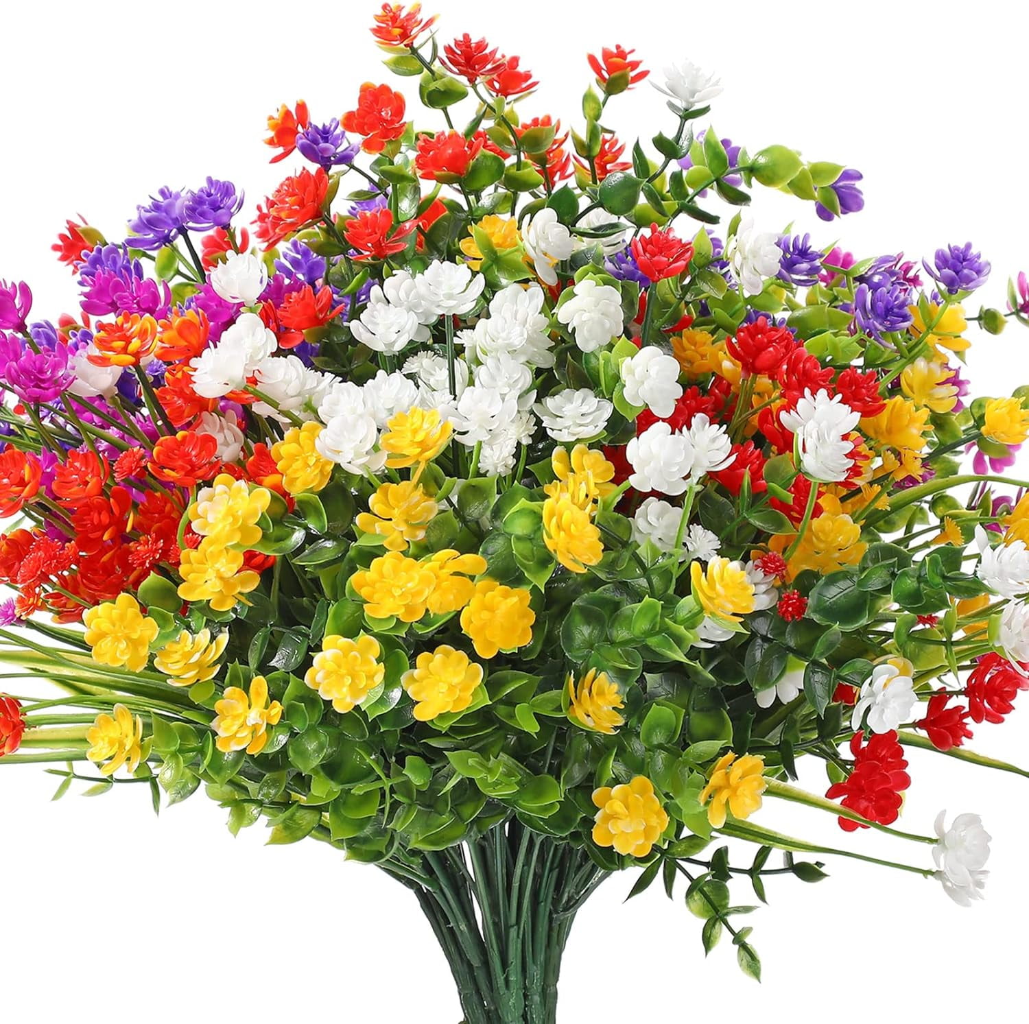 12 Bundles Artificial Fake Flowers Plastic Artificial Greenery UV ...