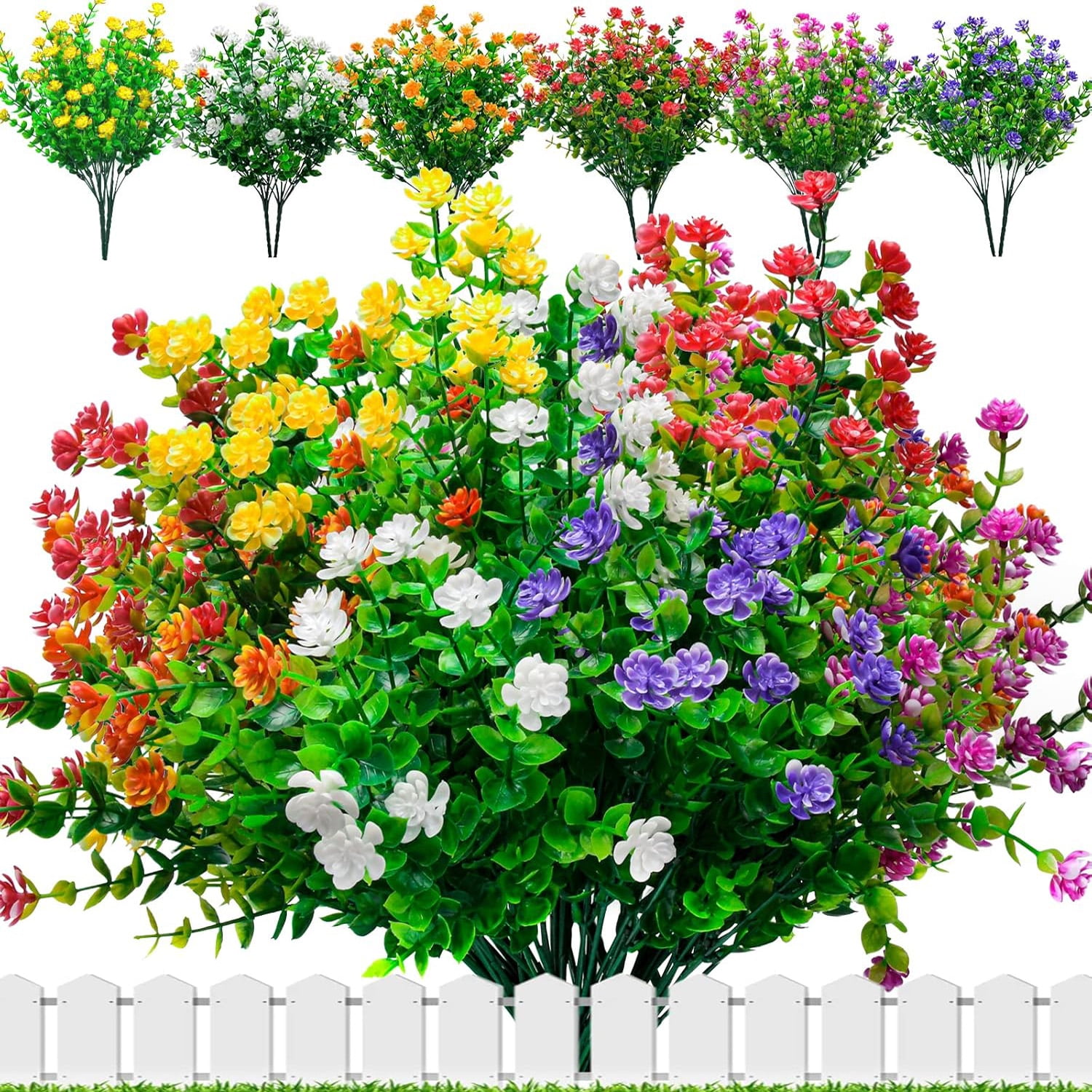 12 Bundles Artificial Fake Flowers - UV Resistant & Realistic Fake ...