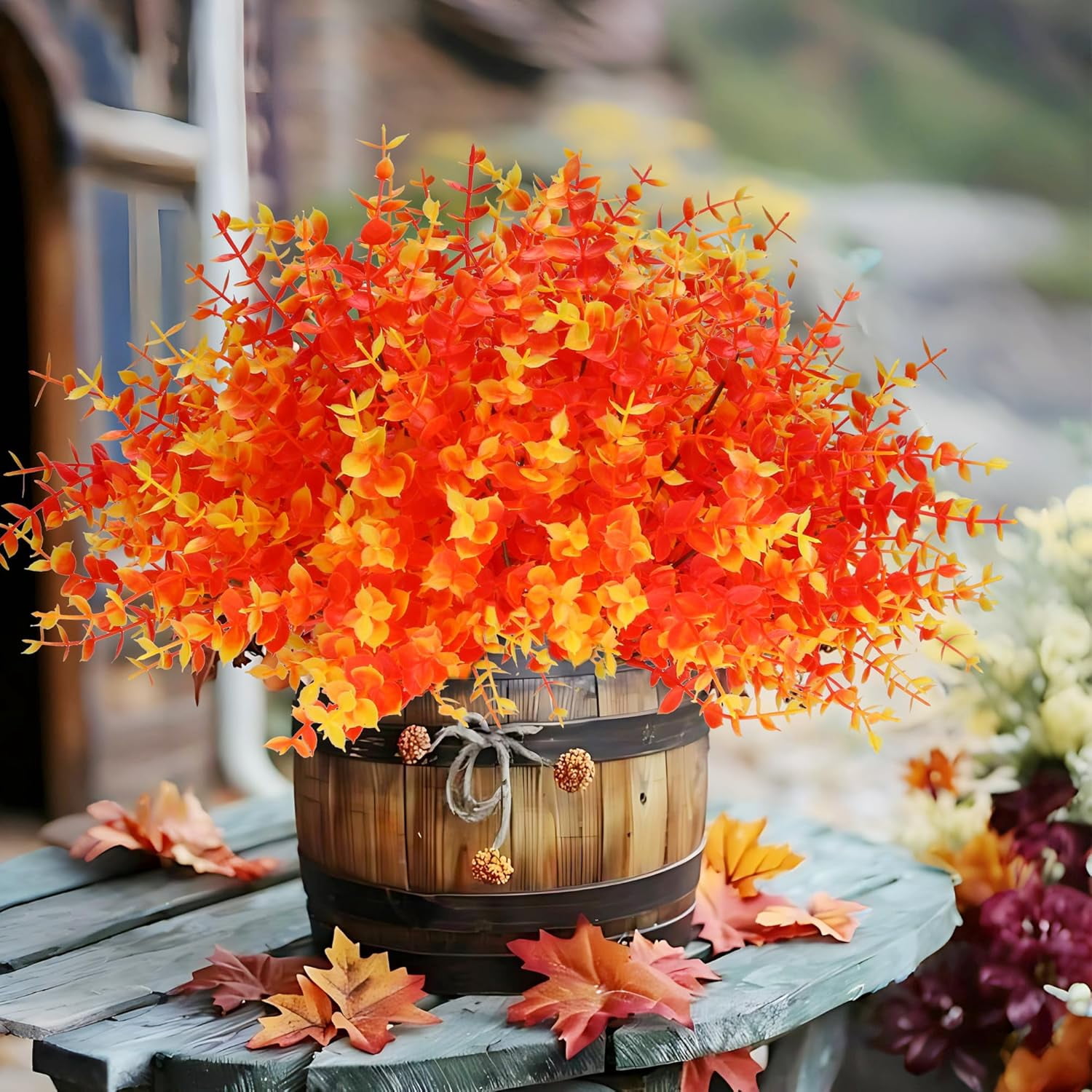 12 Bundles Artificial Fall Flowers, Fake Outdoor UV Resistant Autumn ...
