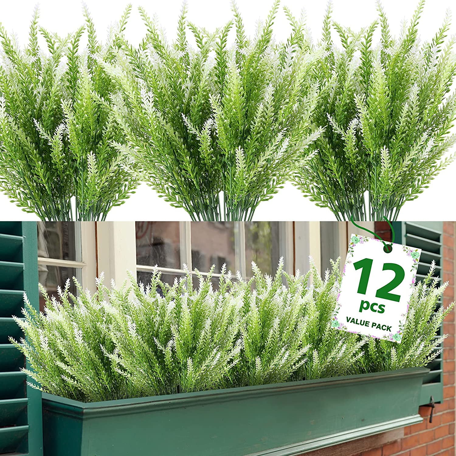 12 Bundles Artificial Fall Plants, Fake Boston Fern Greenery Outdoor UV ...