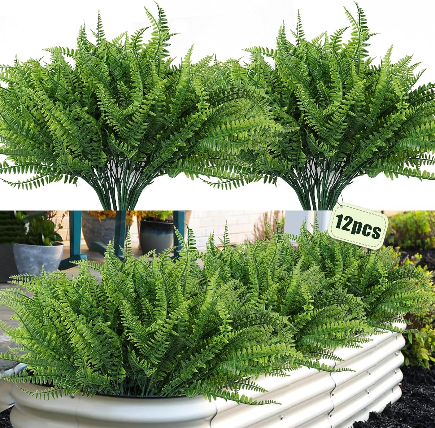 12 Bundles Artificial Ferns for Outdoors Fake Boston Fern Large ...