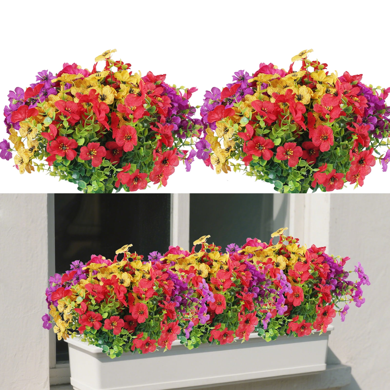 12 Bundles Artificial Flowers for Outdoor,No Fade Fake Plastic Flowers ...
