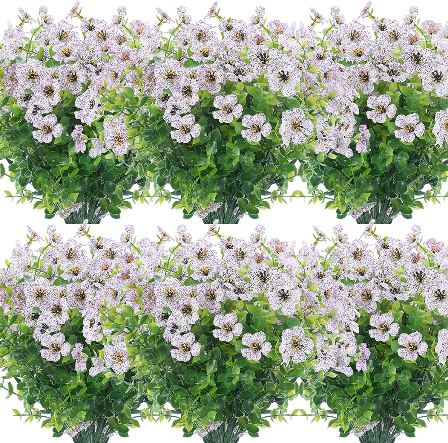 12 Bundles Artificial Flowers Outdoor UV Resistant Fake Plastic Plants ...