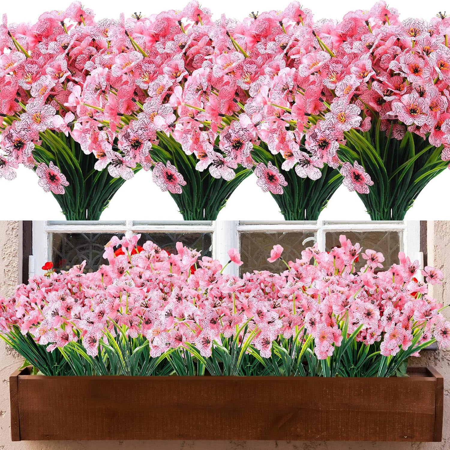 12 Bundles Artificial Flowers for Outdoors, Fake Silk Violet Flowers ...