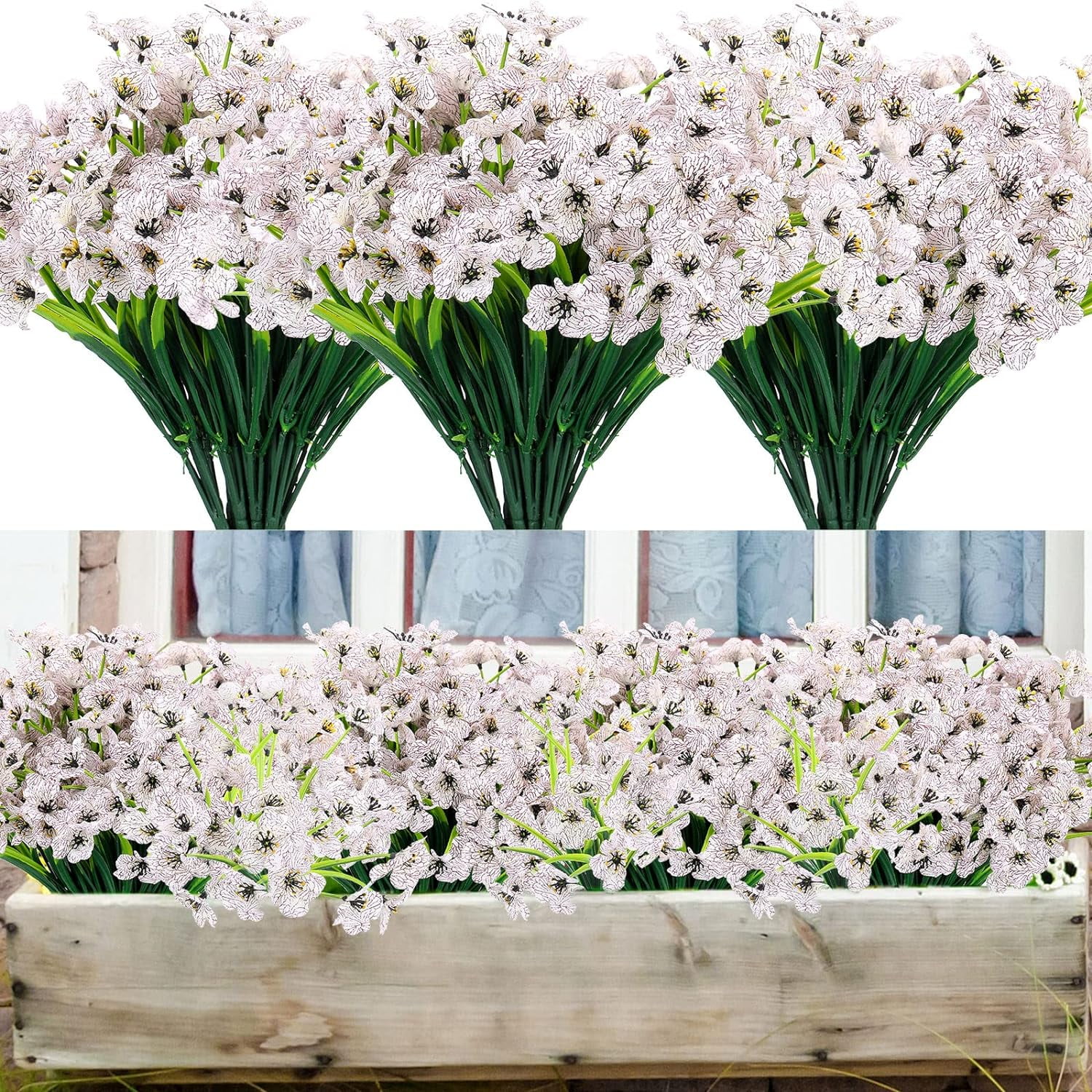 12 Bundles Artificial Flowers for Outdoors, Fake Silk Violet Flowers ...